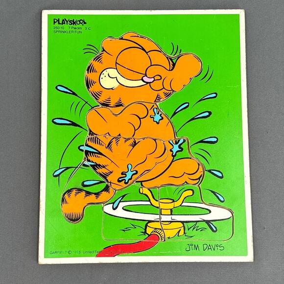 Vintage | Toys | Vtg 978 Playskool Garfield Tray Puzzle Wooden Jim ...
